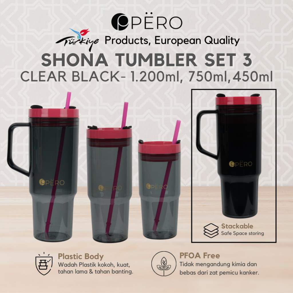 Jual Pero Shona Tumbler Set of 3 With Handle and Straw Plastic Bottle ...