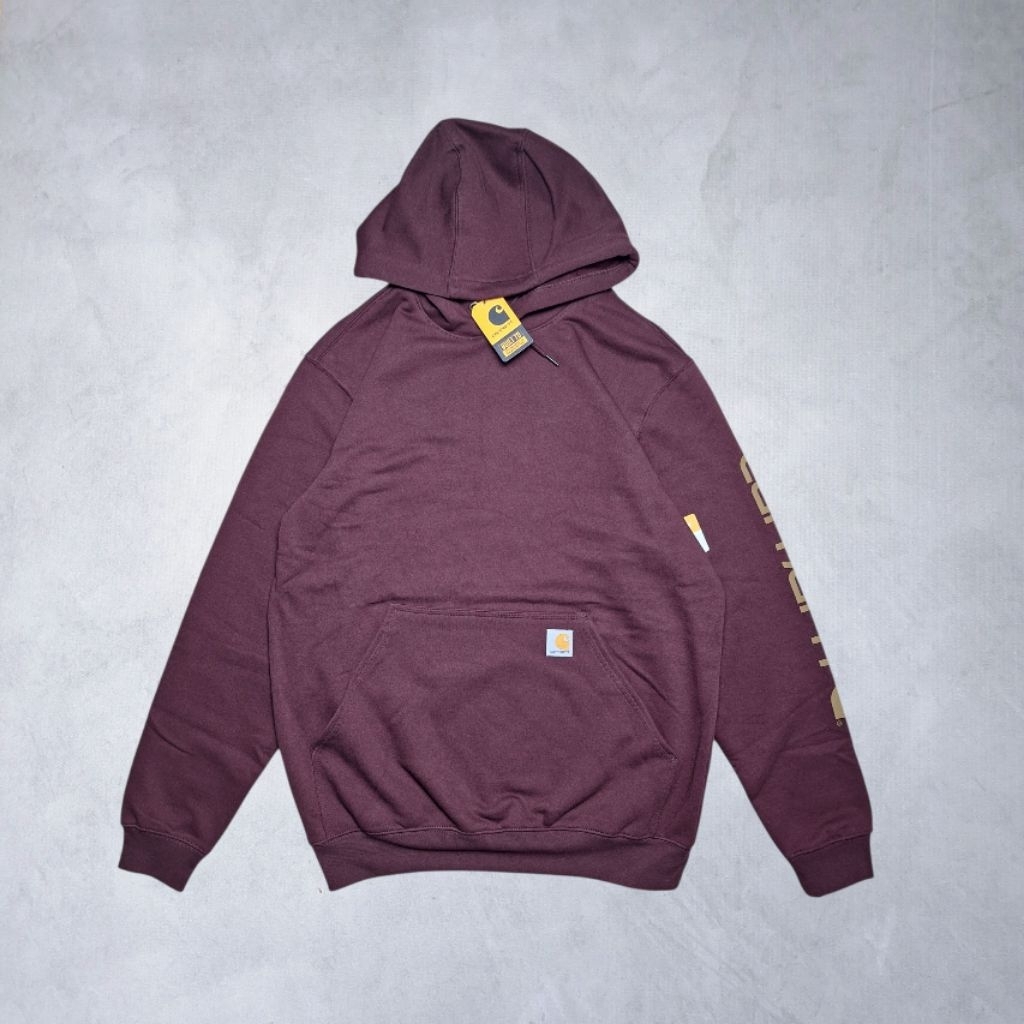 Jual Carhartt K288 Logo Sleeve Graphic Maroon Hoodie Spellout | Shopee ...
