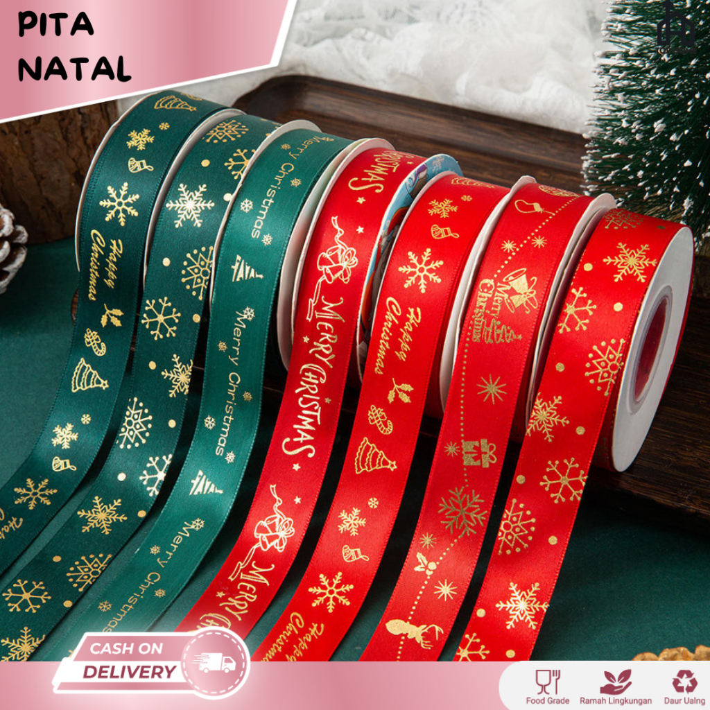Jual [1 roll] Pita Kado Dekorasi Natal Motif Merry Christmas Ribbon ...