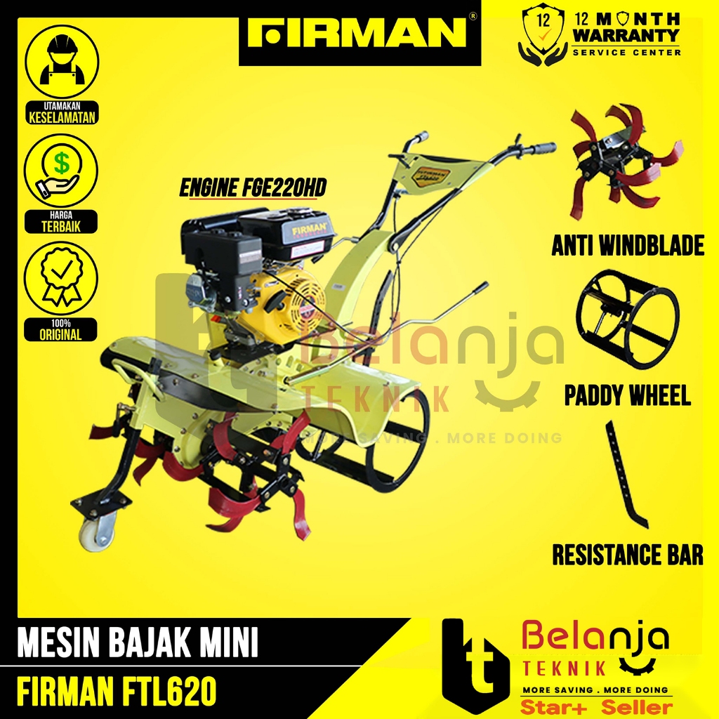 Jual Mesin Bajak Mini FIRMAN FTL620 ENGINE FGE 220HD Sawah Basah Kering ...