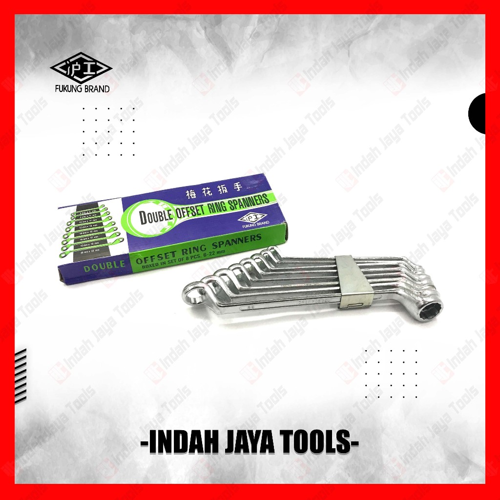 Jual FUKUNG Kunci Ring Set 8 Pcs 6 - 22 mm Double Ring Spanner Set 75 ...