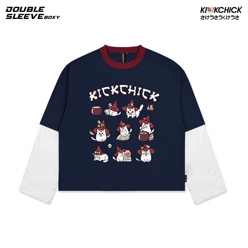 Jual Kickchick Doublesleeve Boxy Witch Cat Navy White | Kaos Atasan ...