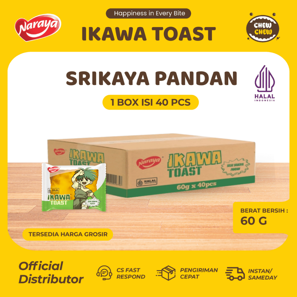 Jual NARAYA Ikawa Toast 1 Dus isi 40 pcs - Srikaya Pandan | Shopee ...