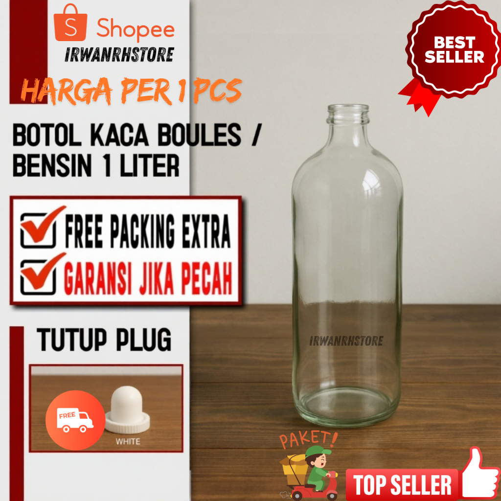 Jual Botol Kaca Beling 1 Liter + Tutup Plug Baru | Botol Bensin Baru ...