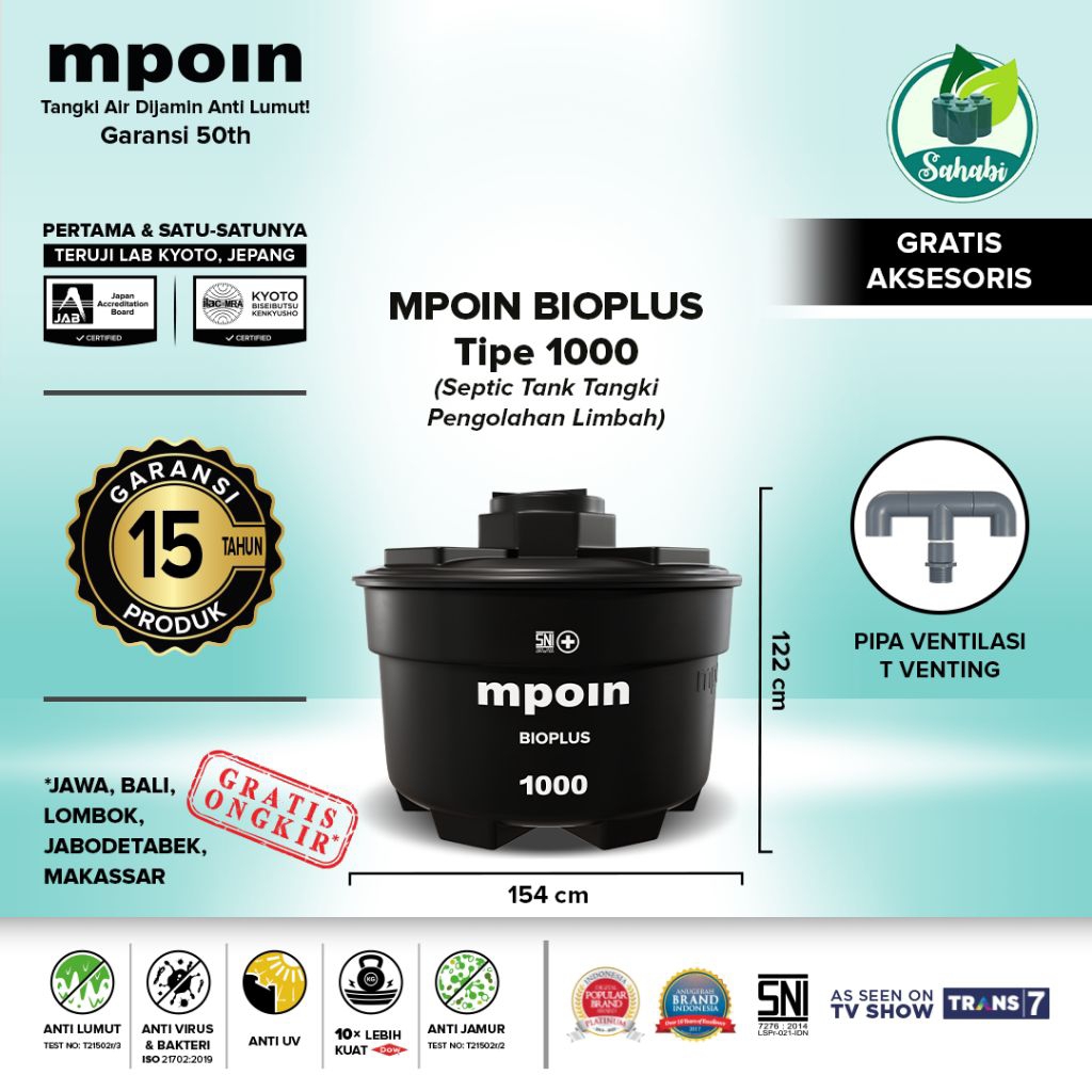 Jual Tandon Air - MPOIN BIOPLUS 1000 Liter SEPTIC TANK | Shopee Indonesia