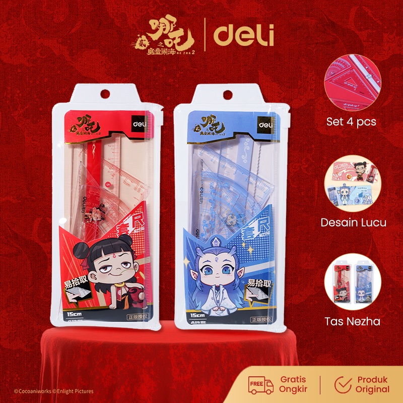 Jual Deli x Nezha Set Penggaris Set Persegi Busur Derajat Set 4pcs ...
