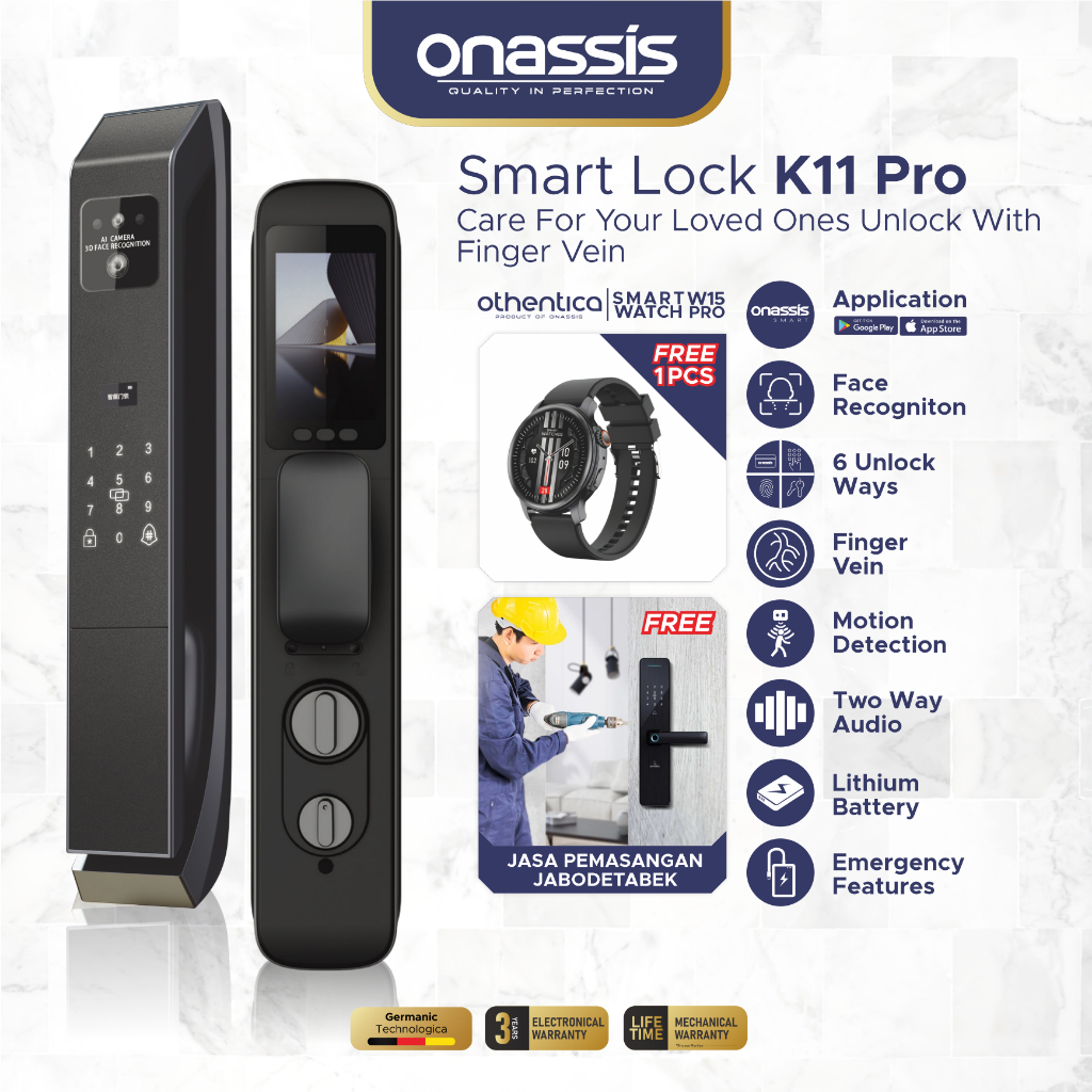 Jual ONASSIS SMART LOCK K11 PRO WITH 3D FACE ID,1 WAY VIDEO CALL, 2 WAY ...