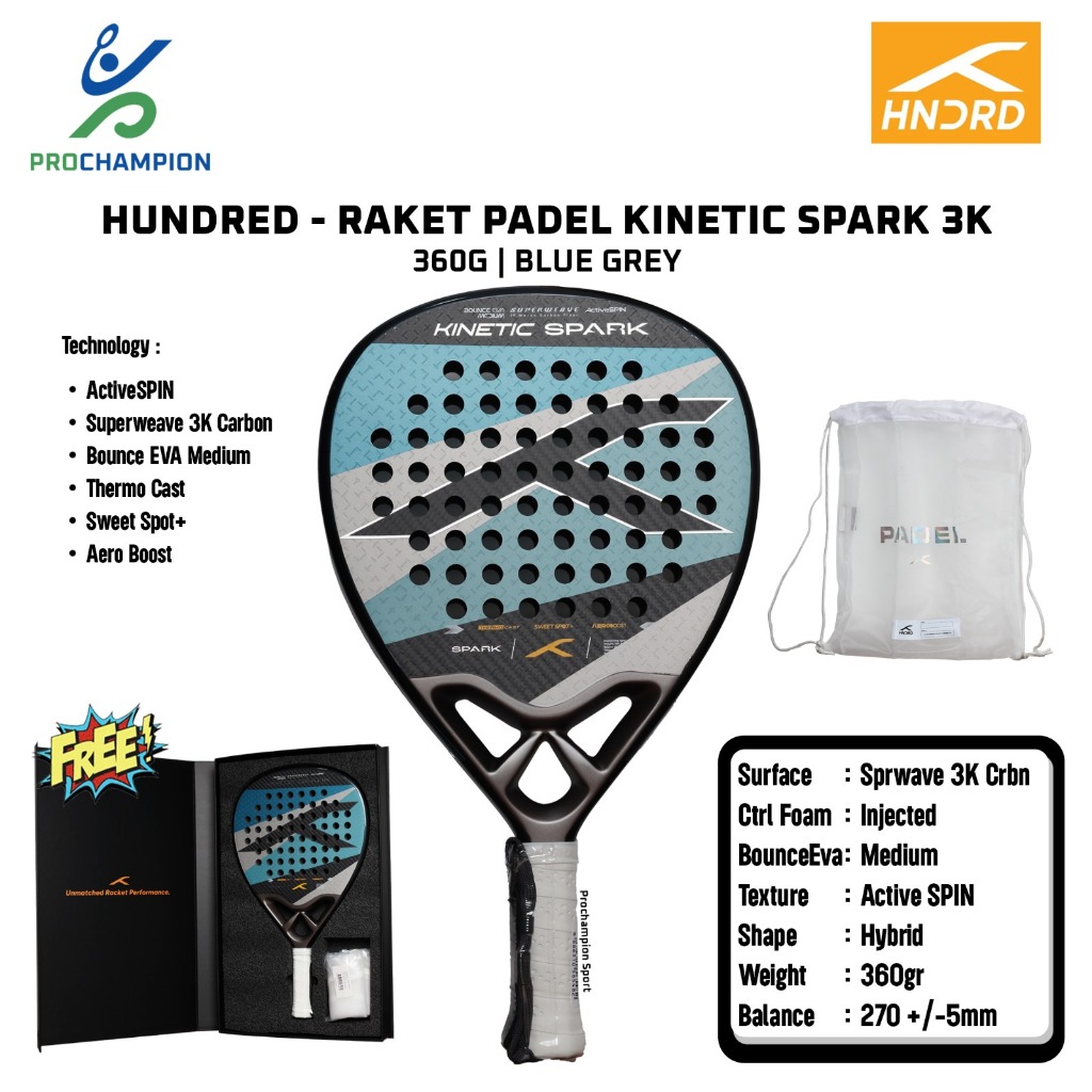 Jual Raket Padel HUNDRED Kinetic Spark 3K 360g Blue Grey | Shopee Indonesia