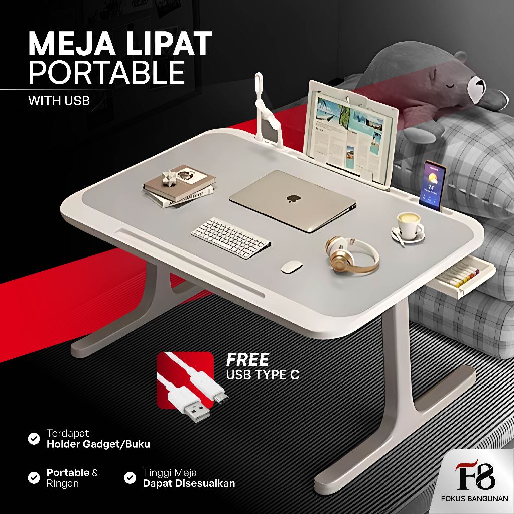 Jual Meja Lipat Portable Dengan Port USB / Meja Belajar Kerja Praktis ...