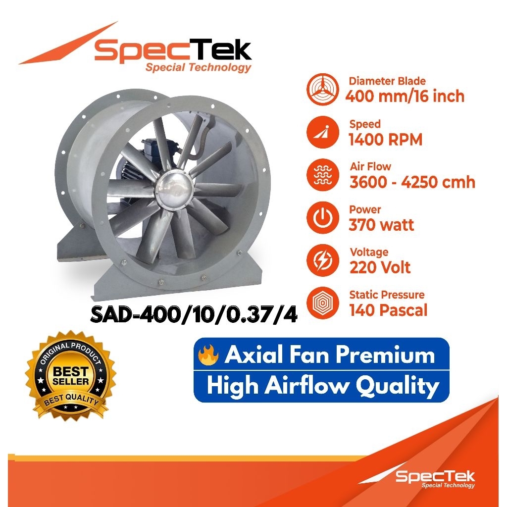 Jual Axial Fan 16 Inch 400mm – Airflow 3600-4250 CMH | 370W 220V ...