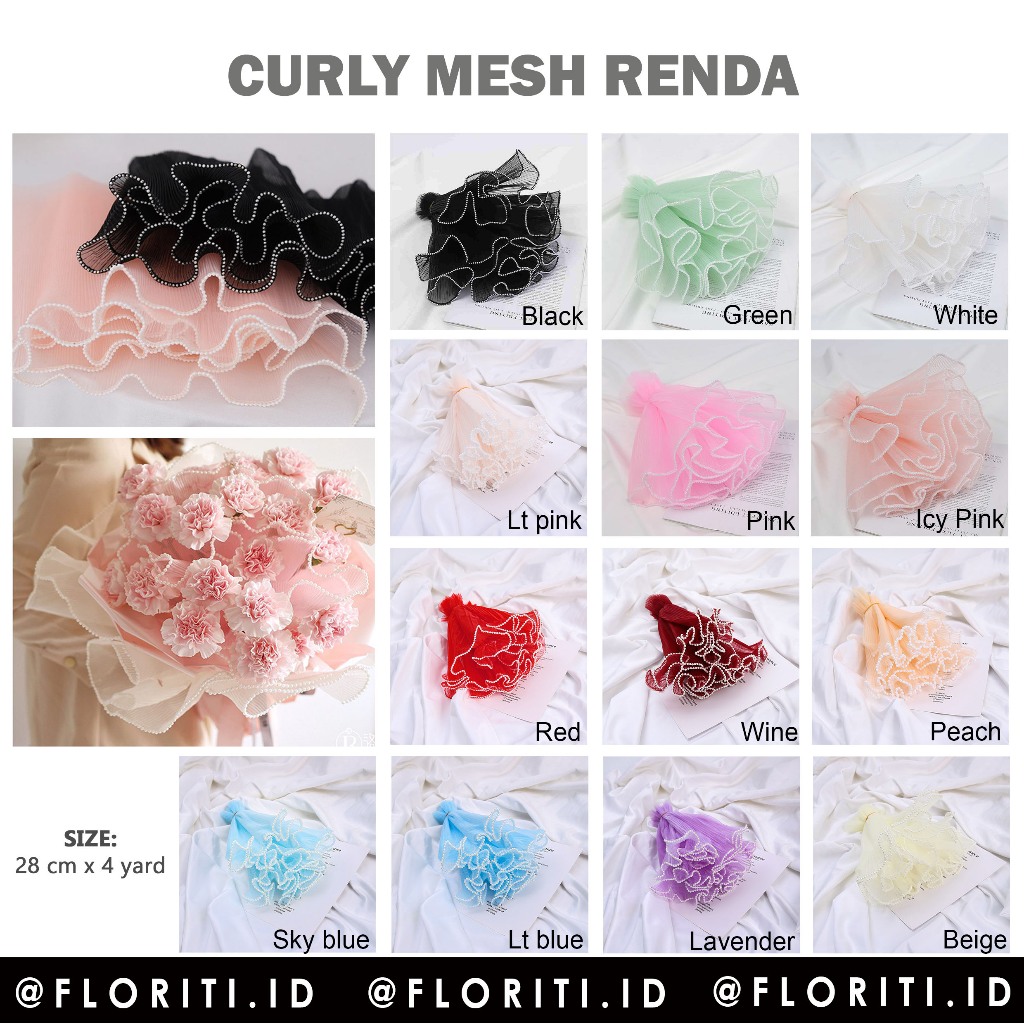 Jual (4 Yard) Jaring/Mesh Curly Renda Flower Wrapping | Shopee Indonesia