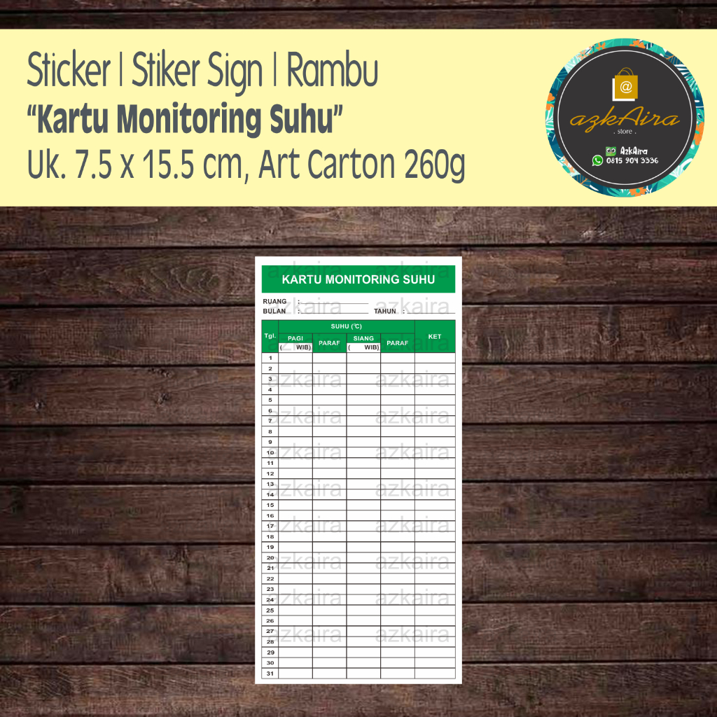 Jual Kartu Log Checklist Ceklis | Kartu Monitoring Suhu Ruangan - Uk. 7 ...