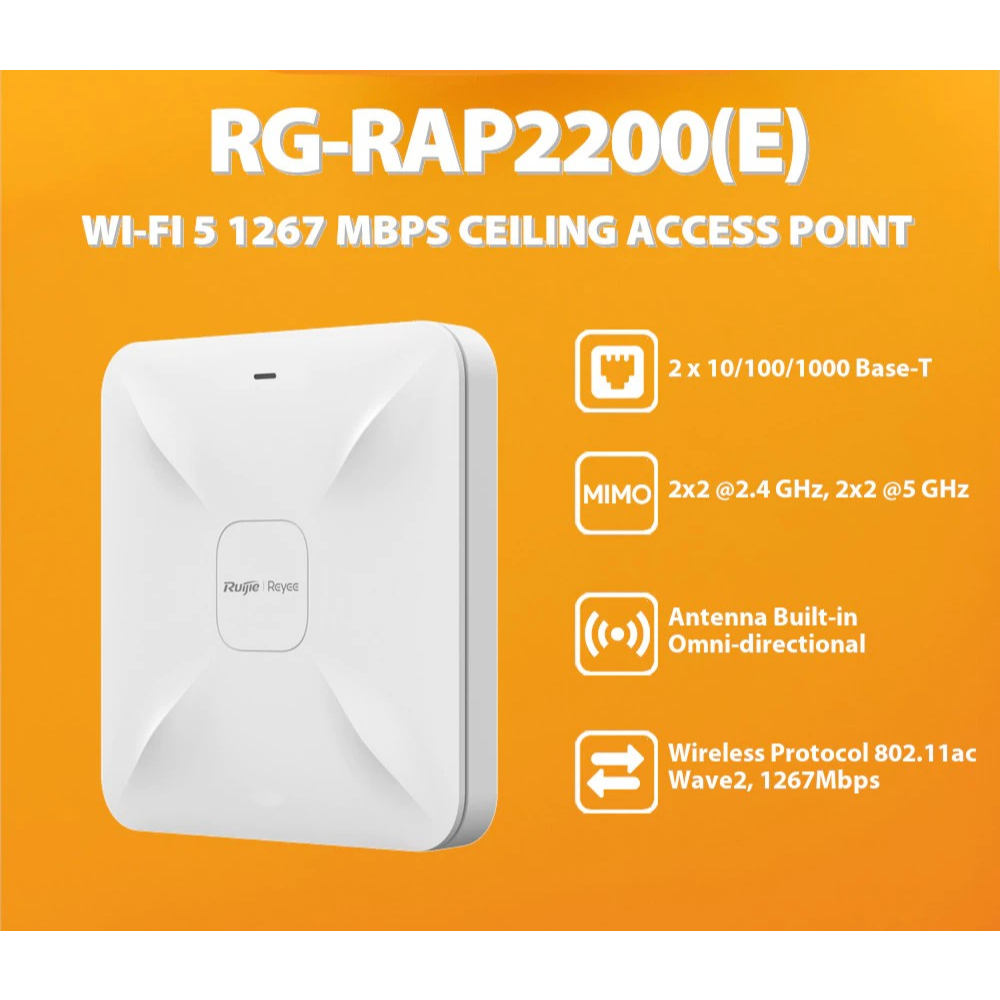 Jual Ruijie Reyee RG-RAP2200(E) WI-FI 5 1267 MBPS Ceiling Mini UPS ...