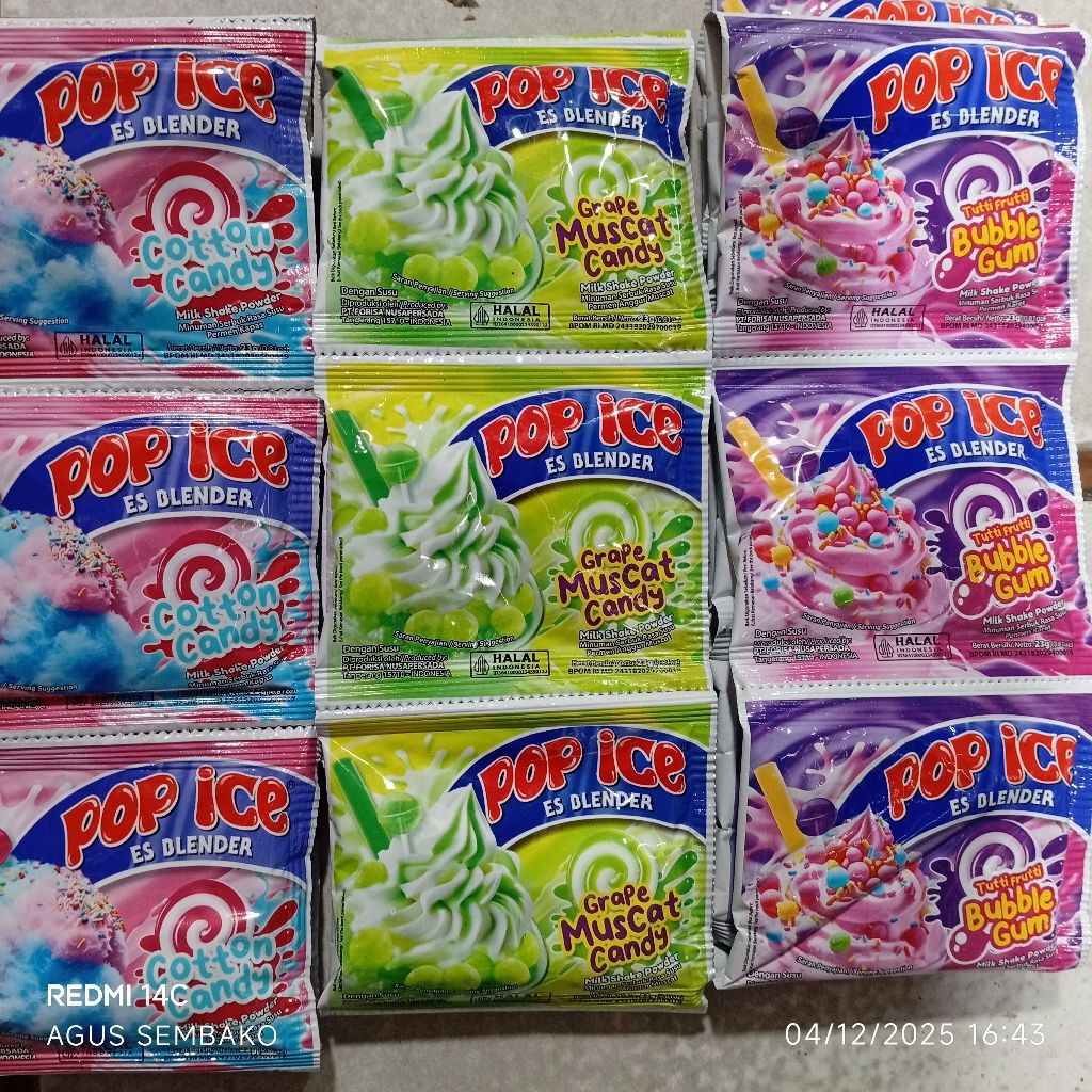 Jual pop ice cotton candy tutti frutti grape Muscat isi 10 sachet ...