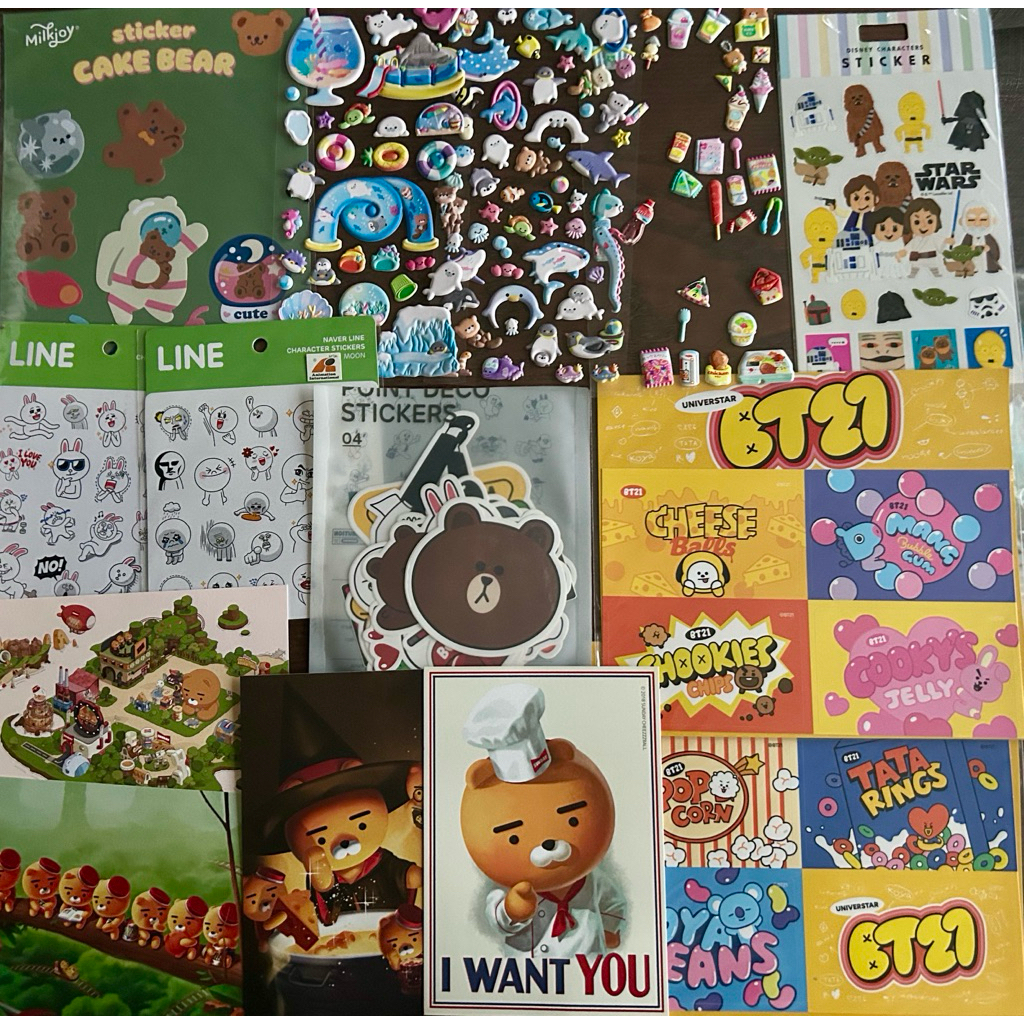 Jual official merch sticker & postcards line friends, bt21, ryan kakao ...