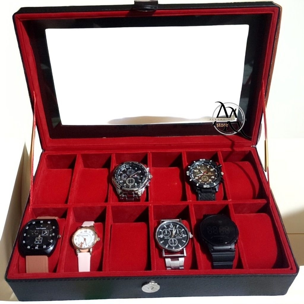 Jual Kotak tempat jam tangan isi 12/box jam kulit sintetis/kotak jam ...