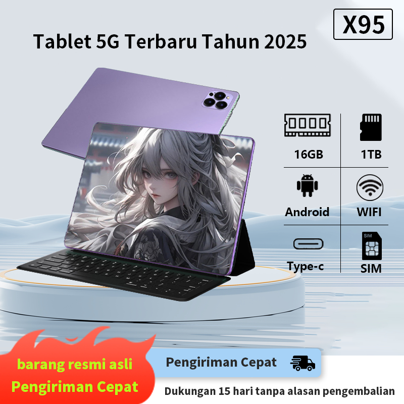 Jual Tablet Gaming X95 2025 4K Ultra HD 16GB+1TB All Net 5G Tipis Anti ...
