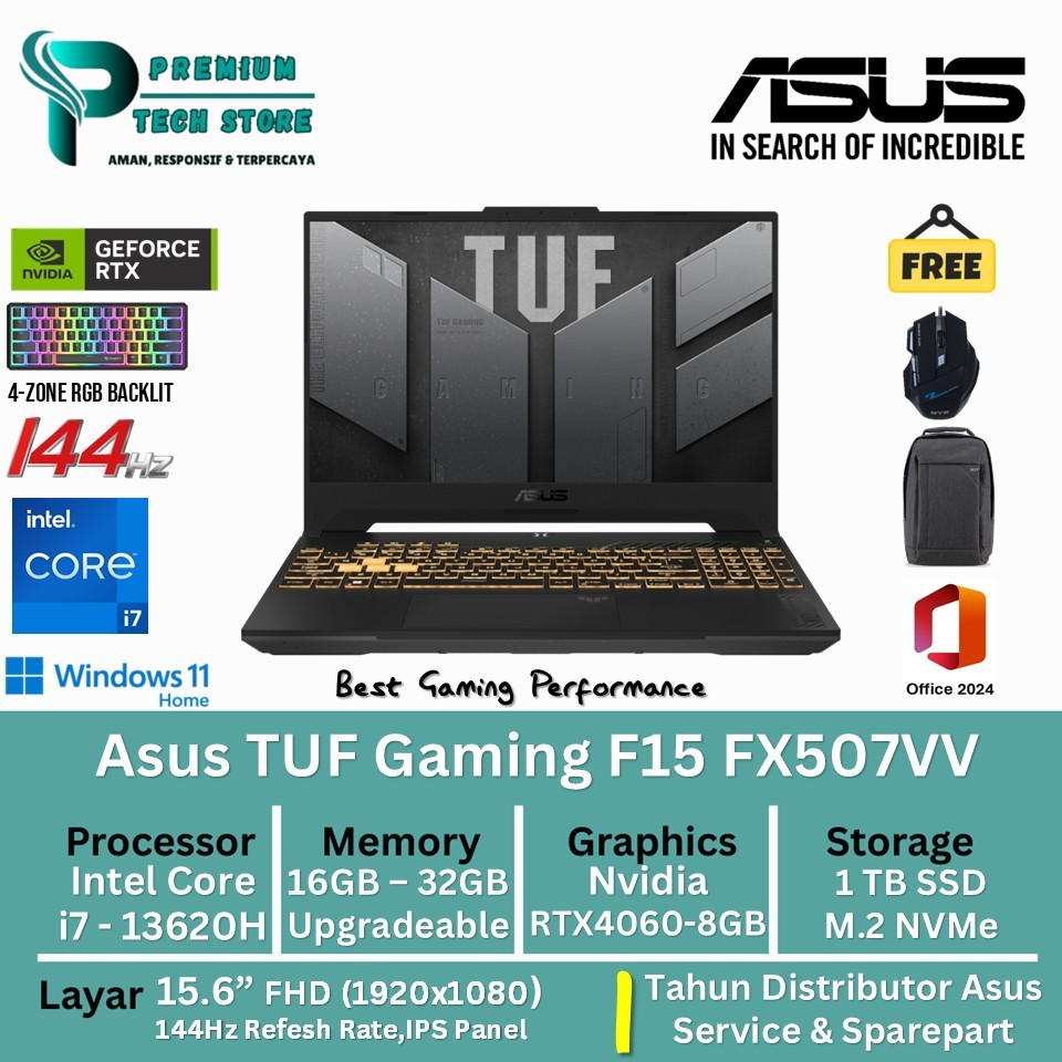 Jual ASUS TUF Gaming F15 FX507VV I7 13620H 64GB 4TB SSD RTX4060 FHD IPS ...