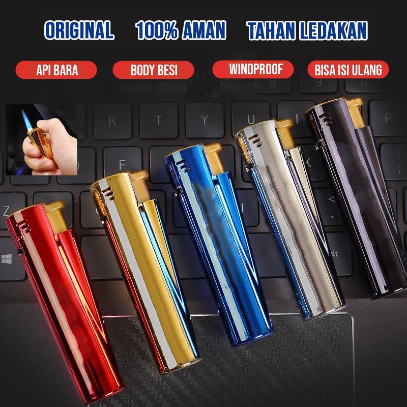 Jual BBAK Korek Api Gas Pelangi Body Besi Api Biru Tahan Angin 100% ...