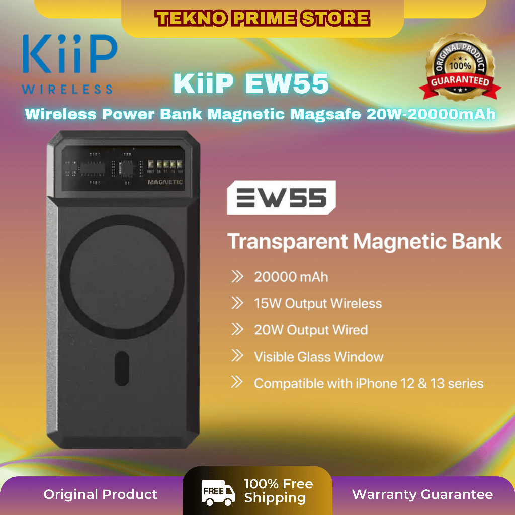 Jual Kiip E55 Wireless Power Bank Magnetic Magsafe 20W 20000mAh Fast ...