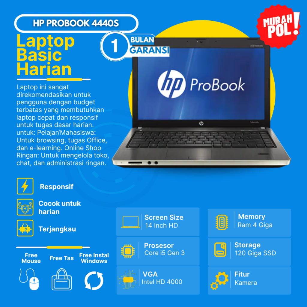 Jual HP ProBook 4440S i5 Gen 3 RAM 4GB SSD 120GB Laptop Murah Pelajar ...