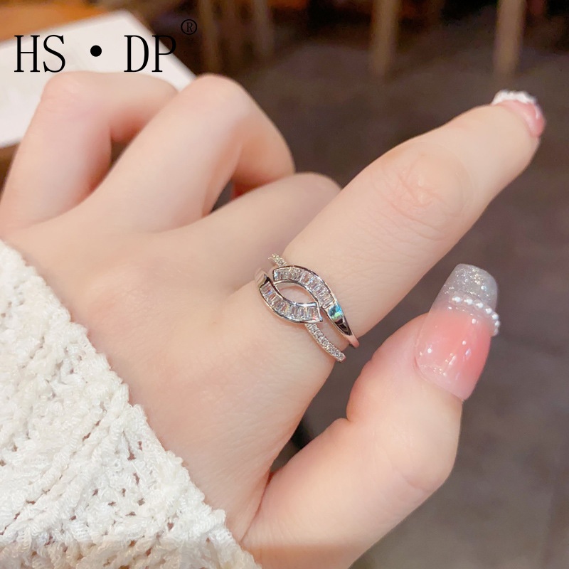Jual HSDP-Cincin Wanita Gaya Korea Dua Lapisan Lingkaran Tipis Kristal ...