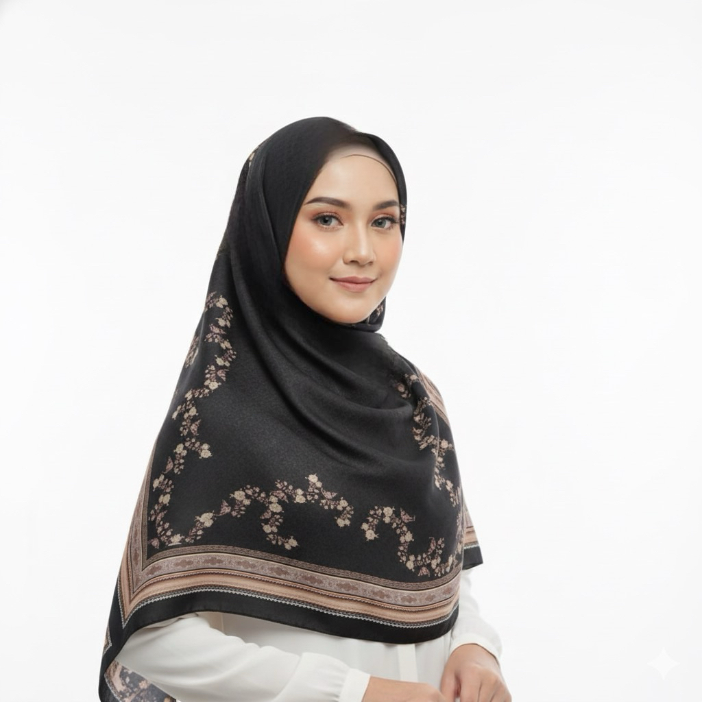 Jual Tsahira - Voal Motif Series Reesha Hitam Army Coksu Taupe 110x110 ...