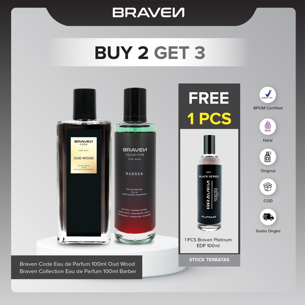 Jual [BUY 2 GET 3] Braven Code Oud Wood EDP + Braven Collection Barber ...