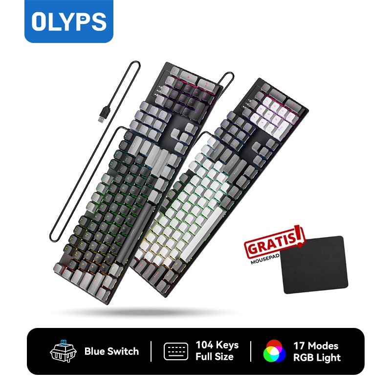 Jual OLYPS Keyboard Mechanical Keyboard Gaming RGB Backlit Wired Blue ...