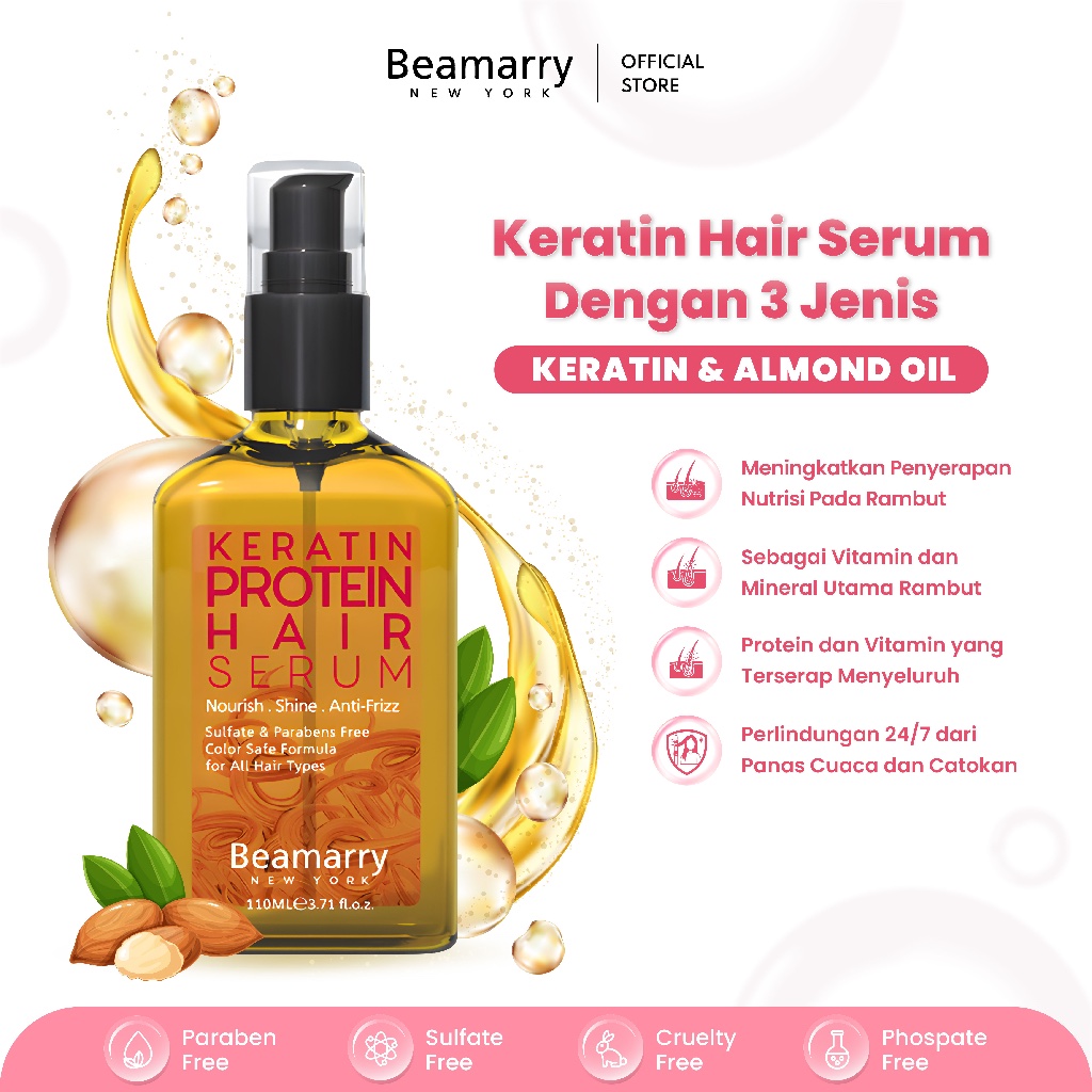 Jual Beamarry New York Hair Serum Keratin, Macadamia Argant (110 ml ...