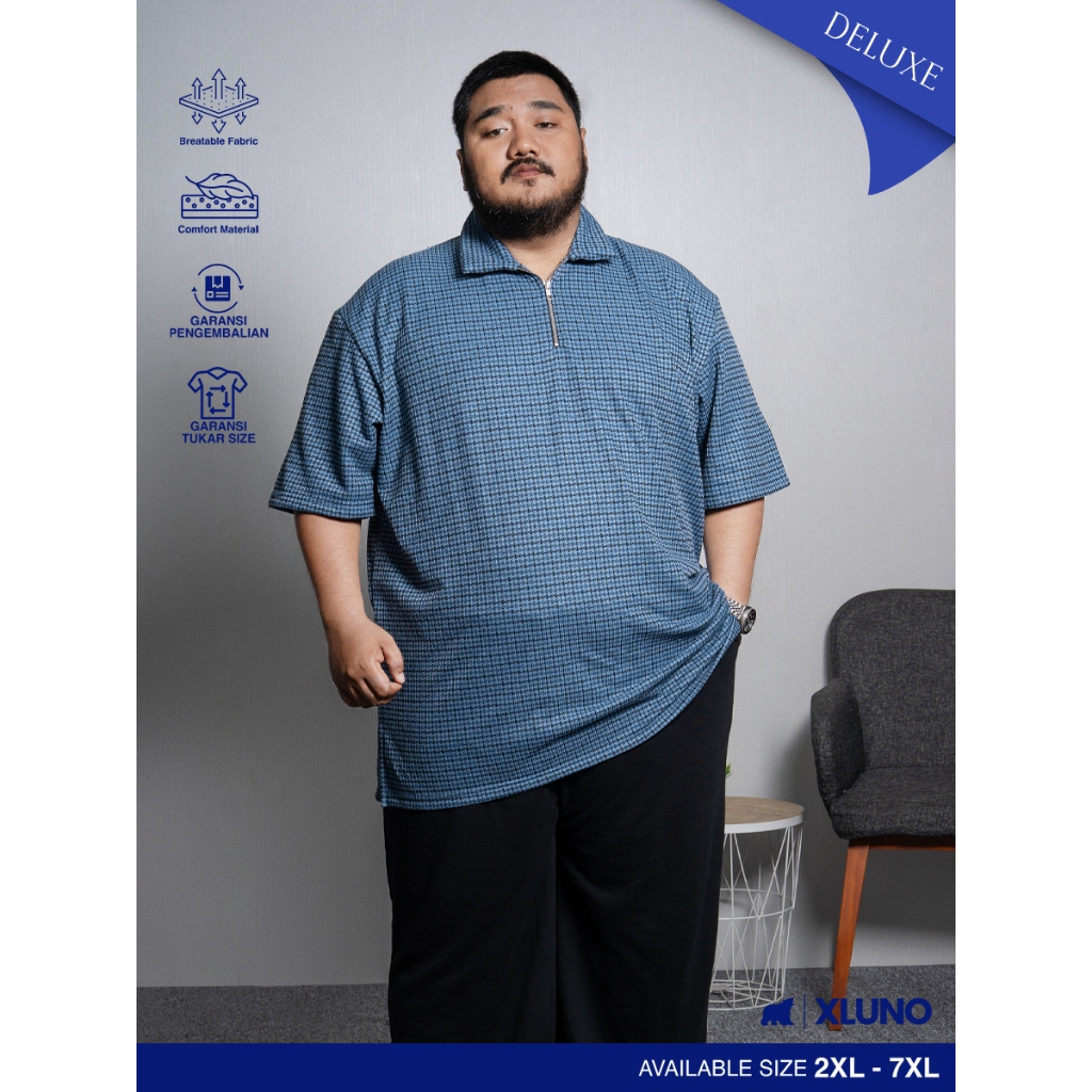 Jual XLUNO Sean Polo Shirt Denim Baju Polo Pria Jumbo Knit Big Size ...