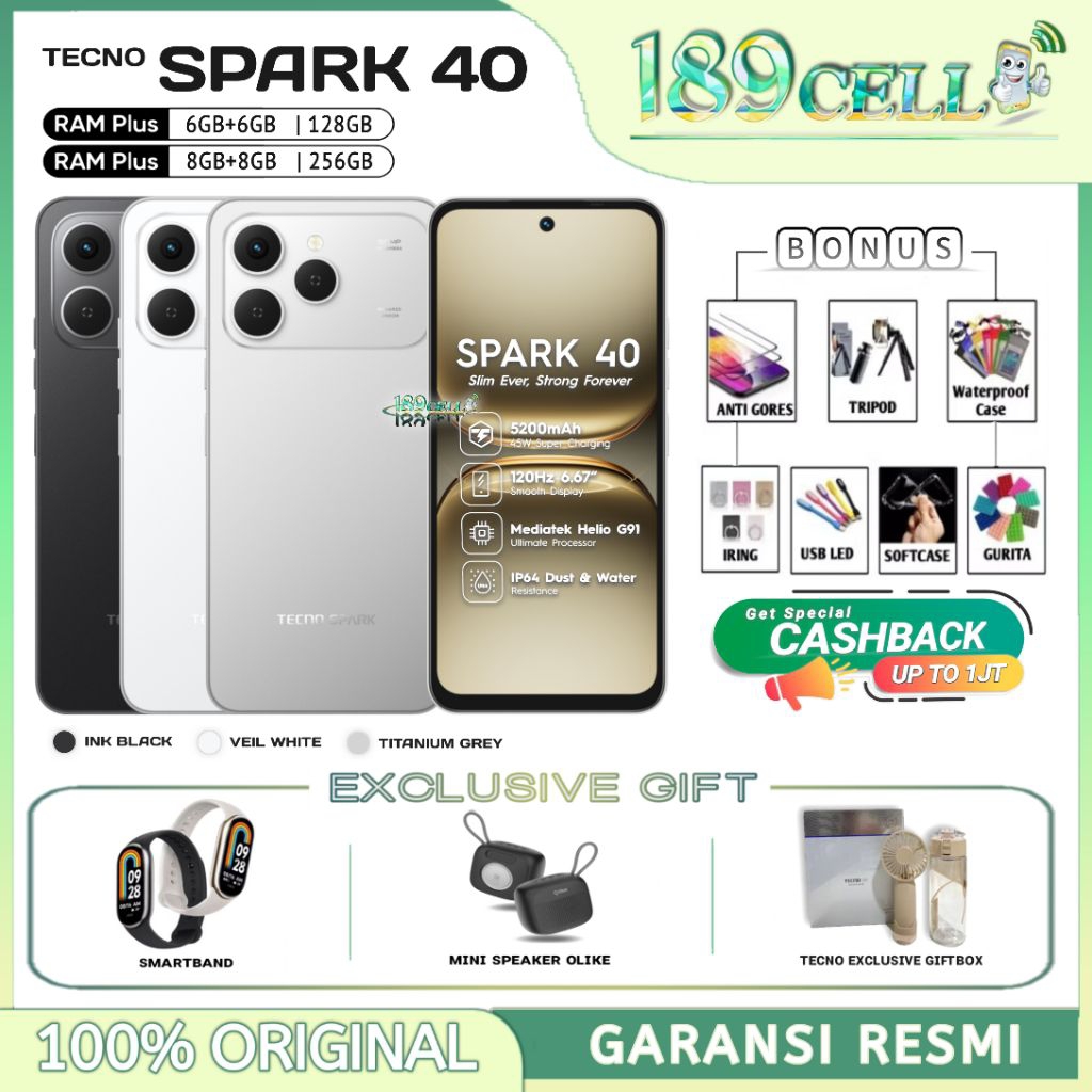 Jual TECNO Spark 40 [6/128GB] [8/256GB] - 50MP Camera, MediaTek Helio ...
