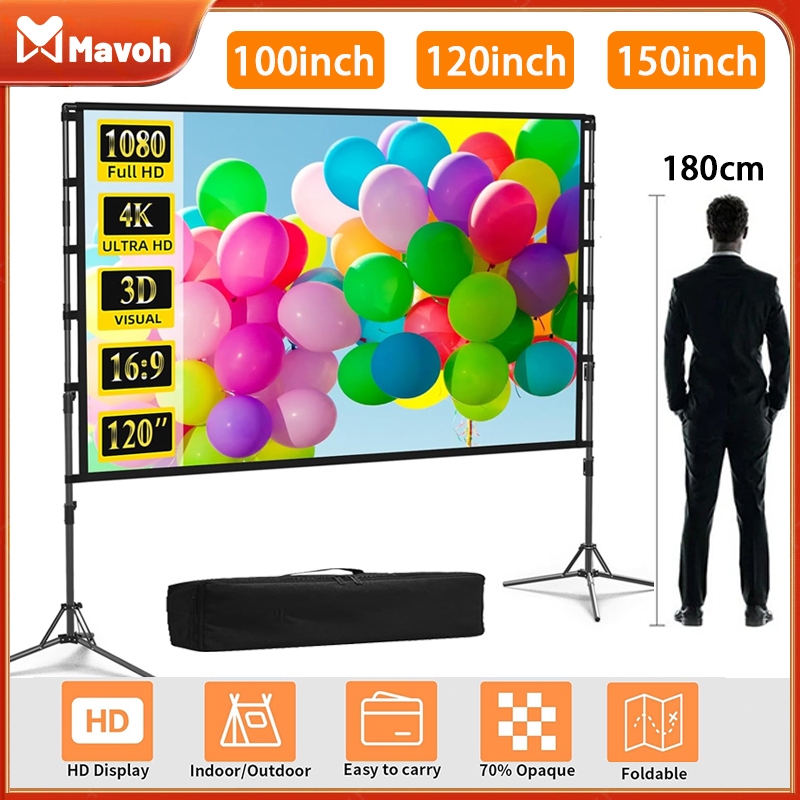 Jual Layar Proyektor 100/120/150inch Screen Projector Dengan Dual-Stand ...
