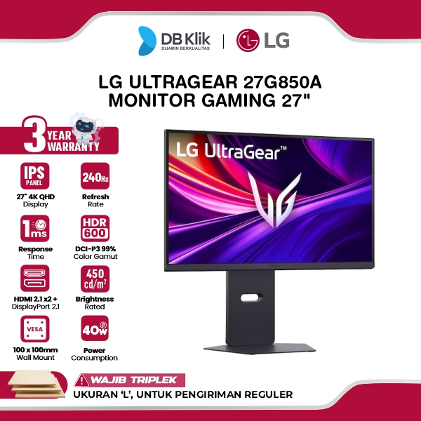 Jual LG UltraGear 27G850A Monitor Gaming 27" IPS Dual Mode 4K UHD 240Hz ...