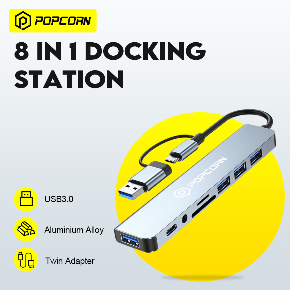 Jual popcorn USB Hub Type C 8-in-2 Dual plug docking station KV-AD21 ...