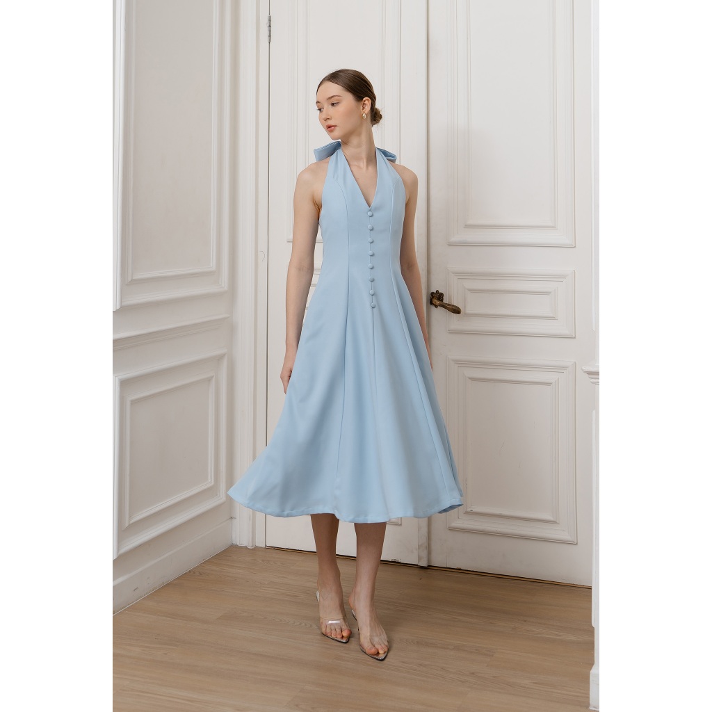 Jual SEDA | ISOLA | Dress Dynamite Kiss Halter Tali V Neck Flare Biru ...