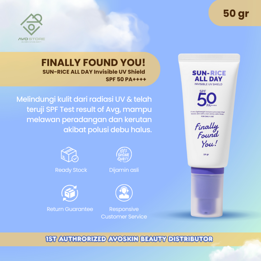 Jual Finally Found You! SUN-RICE ALL DAY Invisible UV Shield SPF 50 PA ...