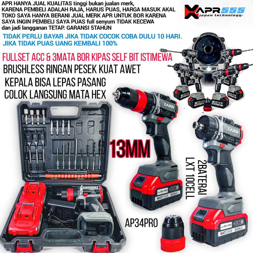 Jual APR JAPAN BOR 13MM TERBARU MESIN CORDLESS DAN BRUSHLESS TYPE ...