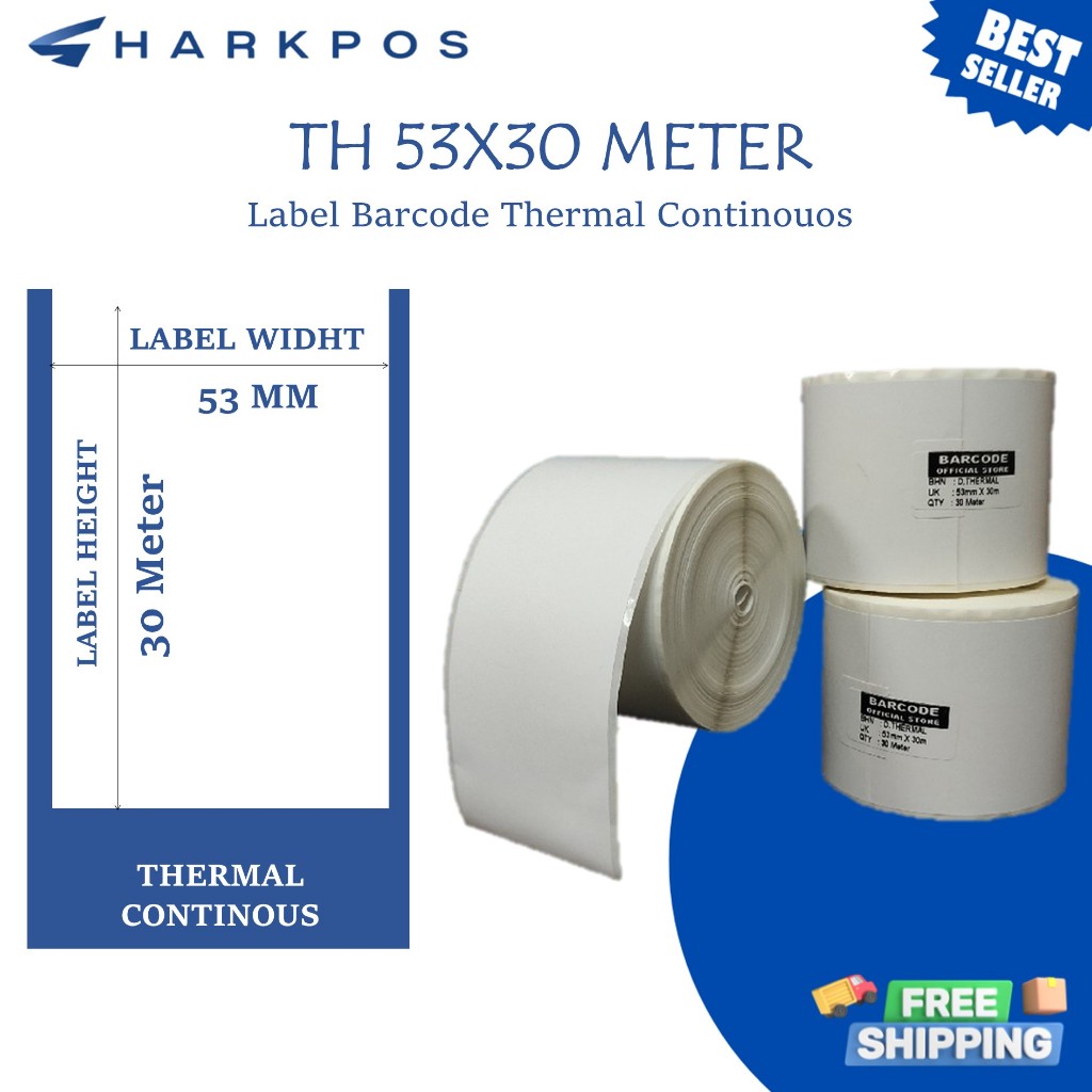 Jual Sharkpos Kertas Stiker Label Thermal 53x30 Meter Continouos ...