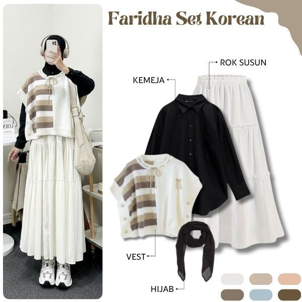 Jual 4in1 Faridha One Set Kekinian Viral Stylish Casual (Vest Faridha ...