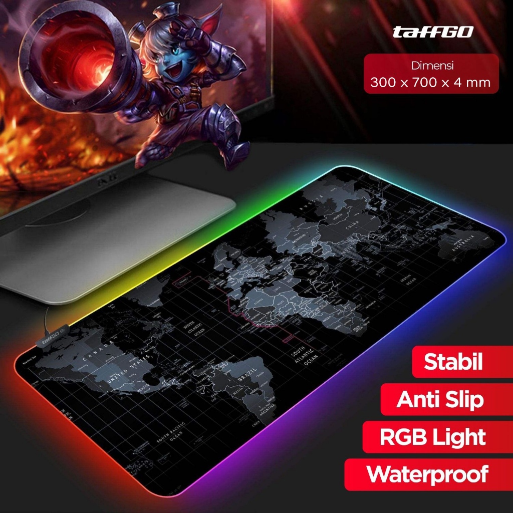 Jual Mouse Pad Gaming XL RGB LED Peta Dunia Desk Mat 300x700x4mm - GMS ...