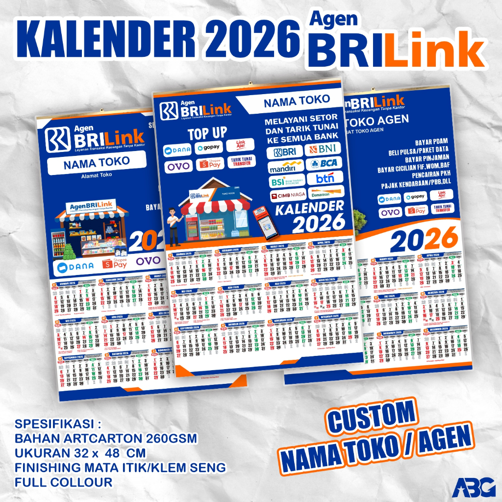 Jual KALENDER 2026 AGEN BRILINK || 1 LEMBAR (12 Bulan) CUSTOM NAMA AGEN ...