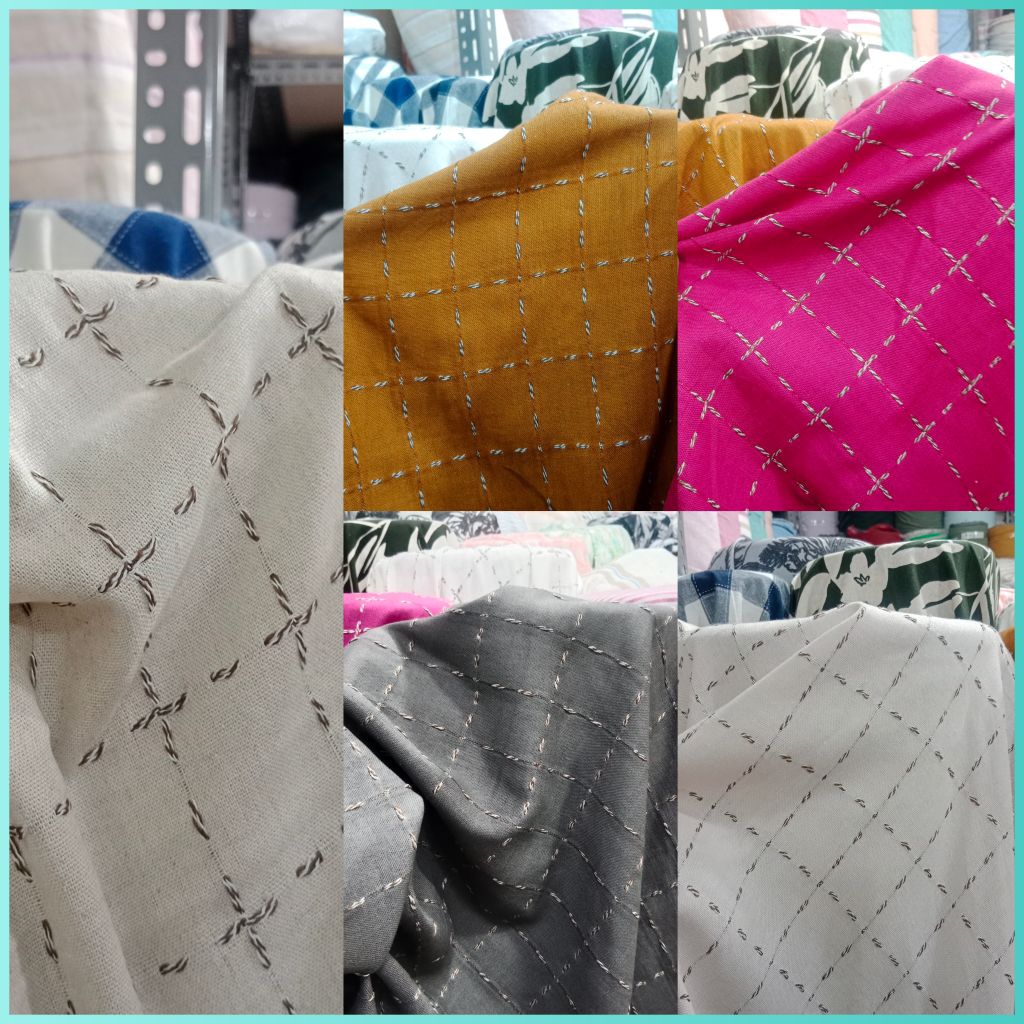 Jual kain katun linen motif sulam( harga per setengah meter/50cm ...