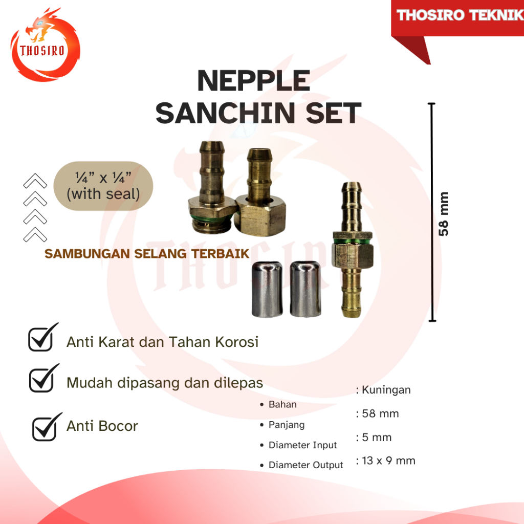 Jual THOSIRO Nepple Sanchin Set Sambungan Kepala Grease Gun Material ...