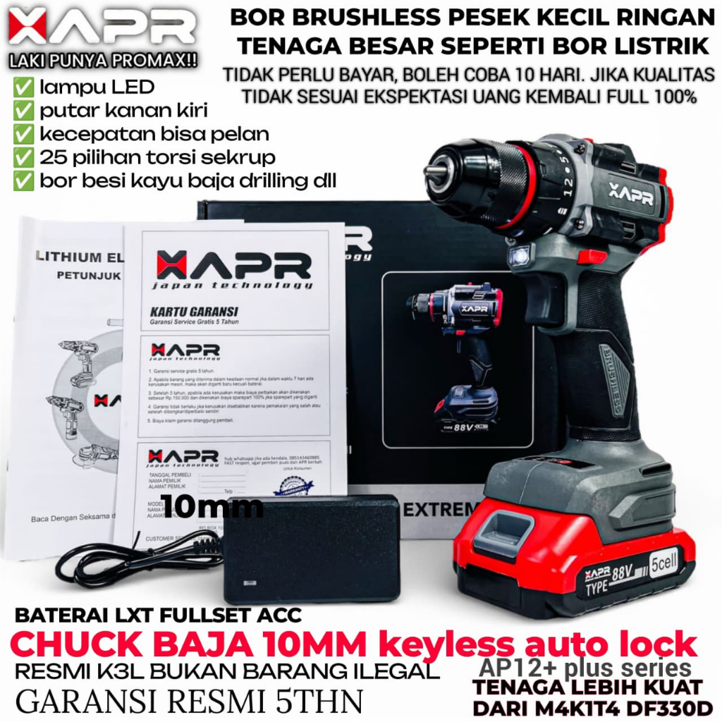 Jual APR RAJA BOR CORDLESS BRUSHLESS TYPE AP12+ 10mm keyless auto lock ...