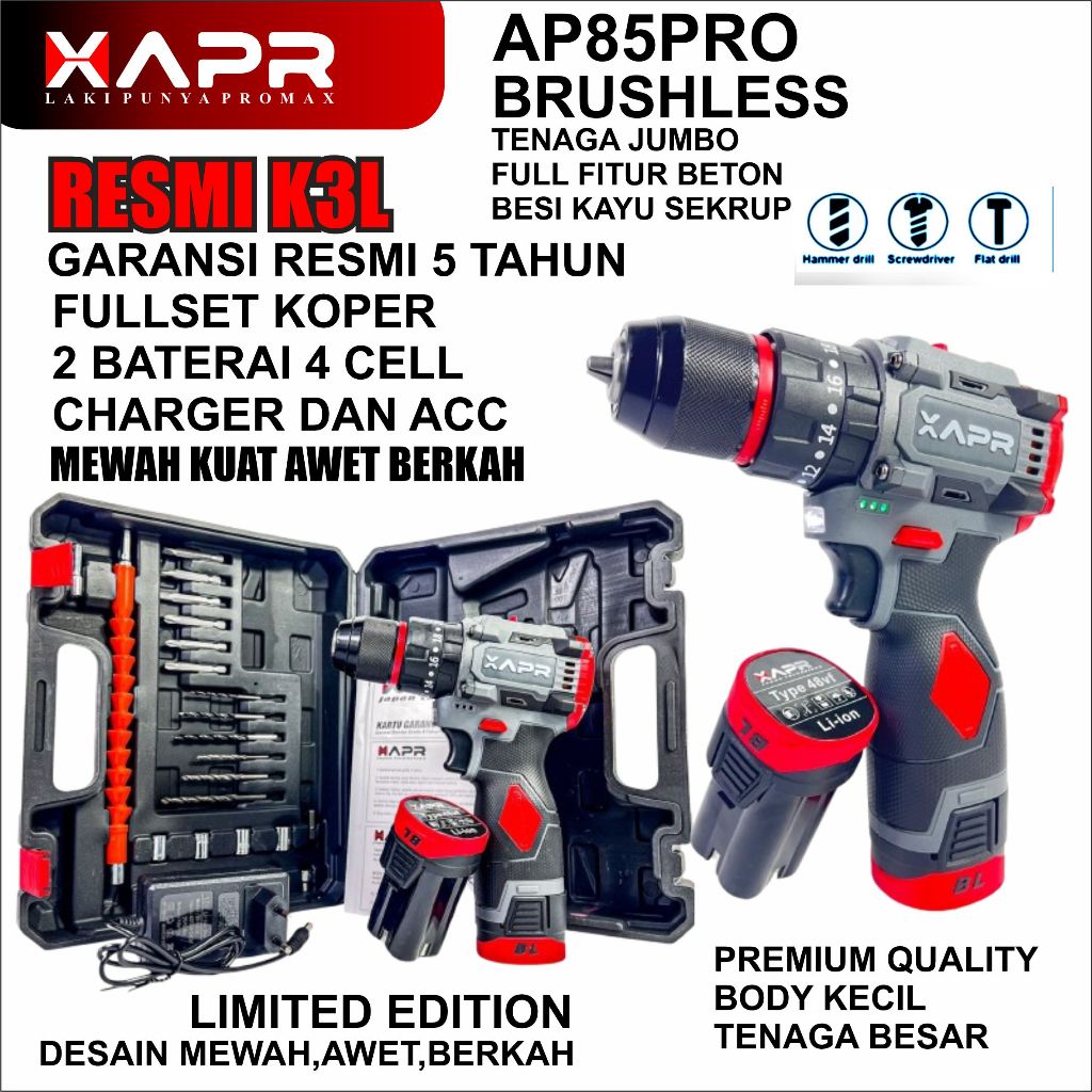 Jual APR RAJA BOR impact drill BRUSHLESS TYPE AP85 pro 10mm keyless ...