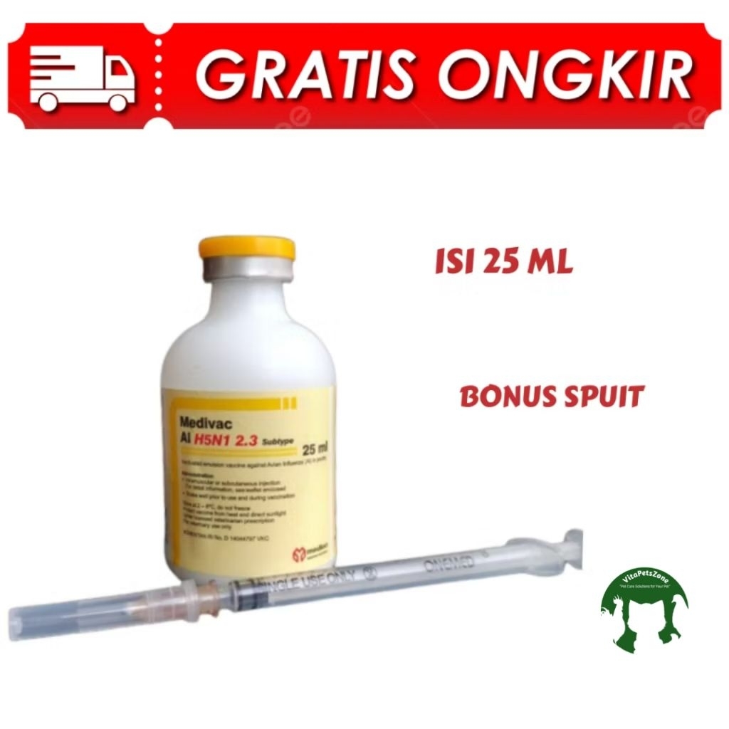 Jual Vaksin Medivac AI H5N1 2.3 Dosis 25 ml - Free Spuit 1 ml | Shopee ...