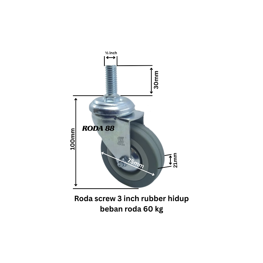 Jual Roda Screw 3 inch Rubber All Type (Hidup+rem & Hidup) | Shopee ...