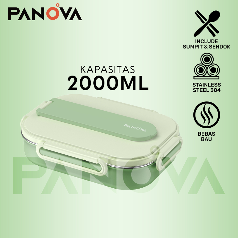Jual Panova SET Kotak Makan Stainless Steel 304 4pcs 2000ML - Lunch Box ...