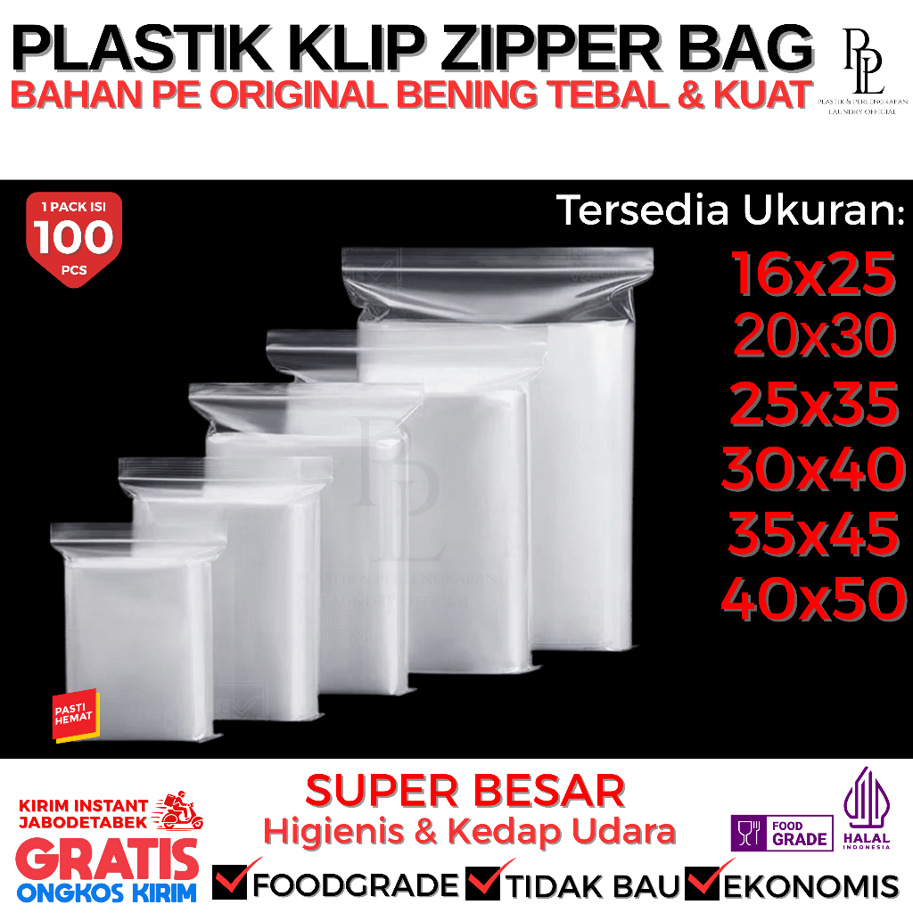 Jual [100 PCS] PLASTIK KLIP SUPER BESAR | PLASTIK ZIPLOCK BENING ...